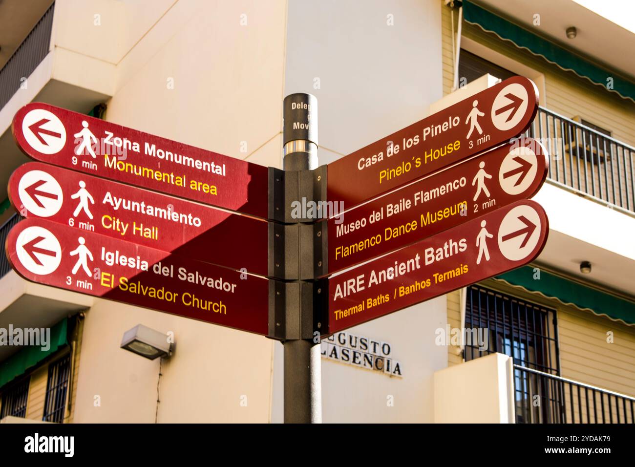 Traffic street sign signpost giving directions Seville, Andalusia ...