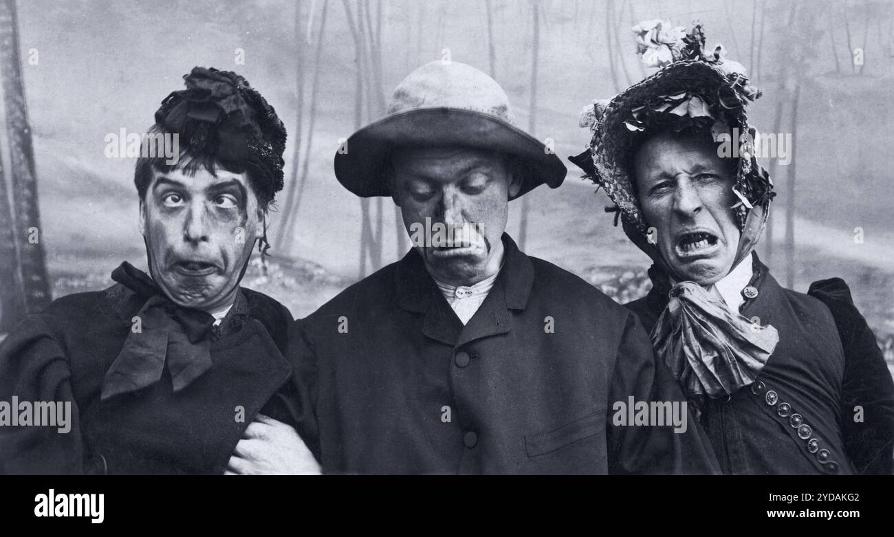 Three men in drag pulling silly expressions. Photographic postcard ...