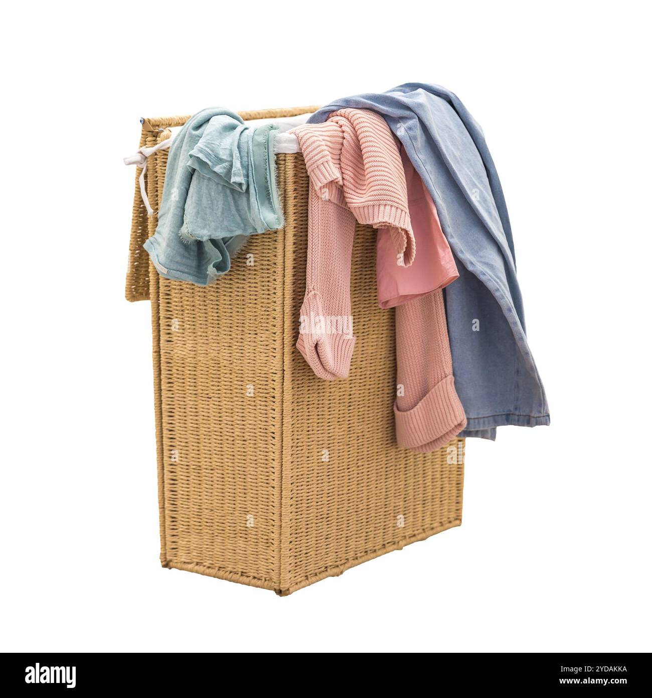 Laundry basket with dirty clothes isolated on white background Stock ...