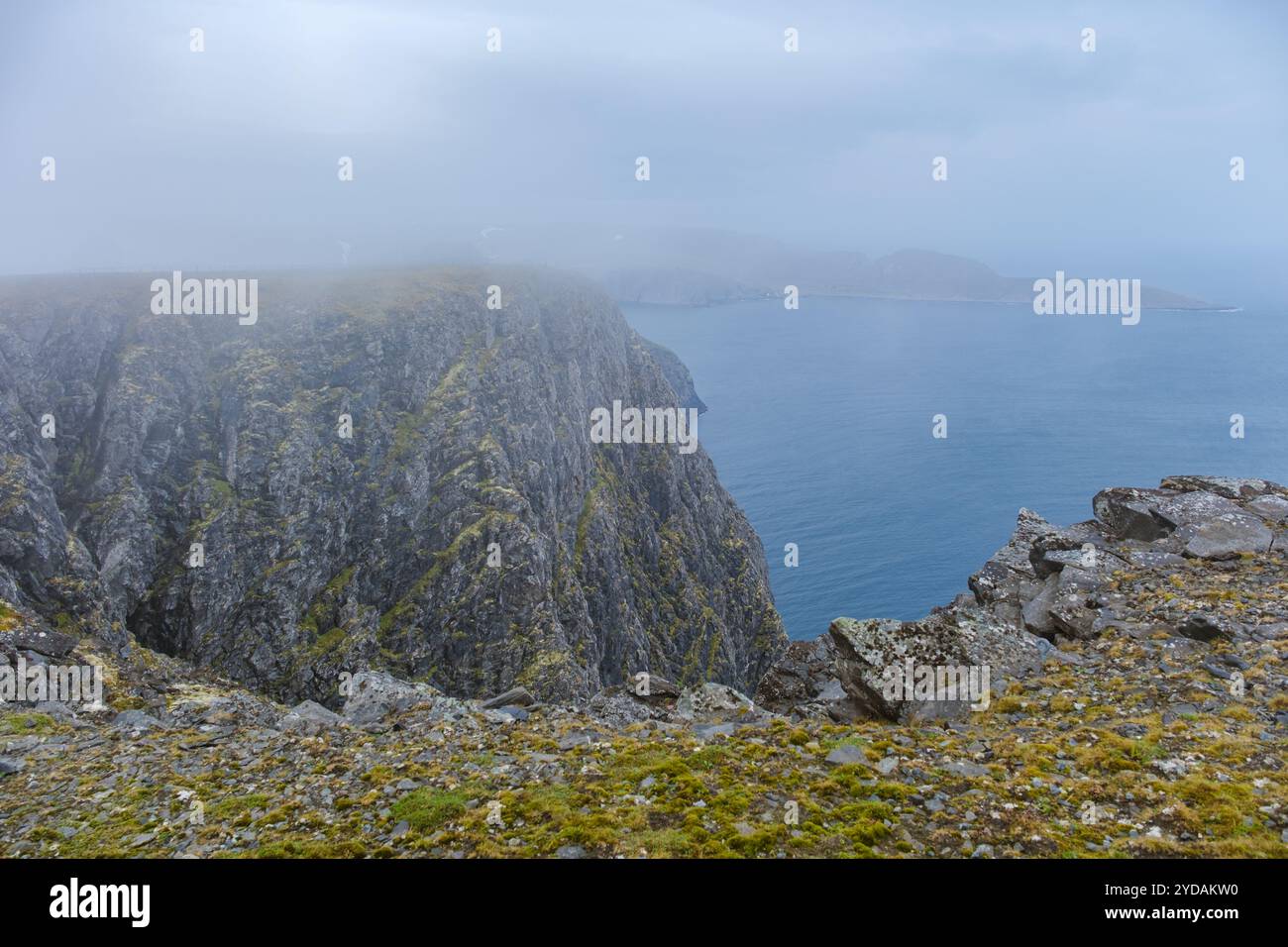 Nordkap or North Cape, A rugged cliff face drops dramatically into the ...