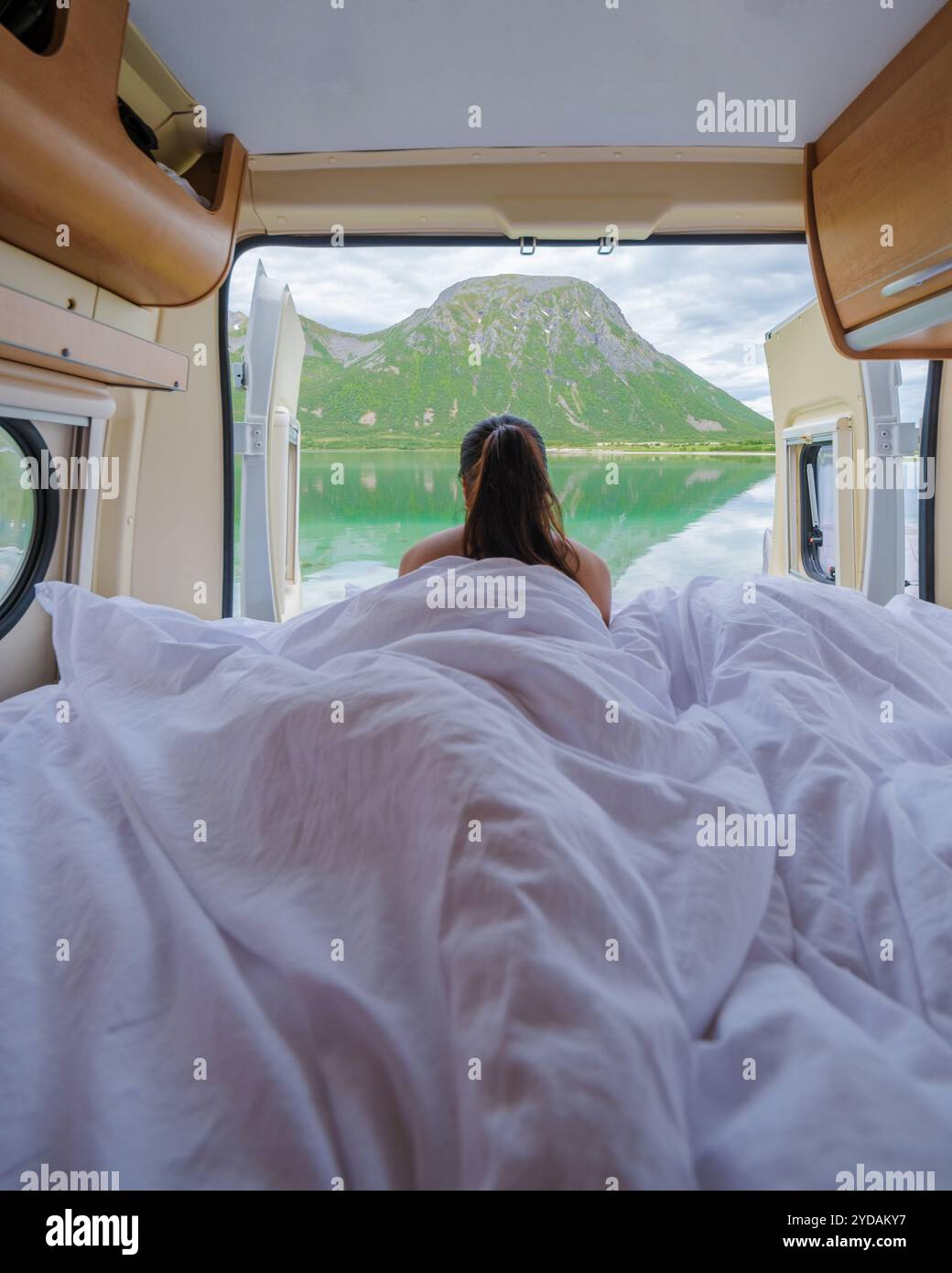 Waking Up To Norwegian Views in a camper van Stock Photo - Alamy