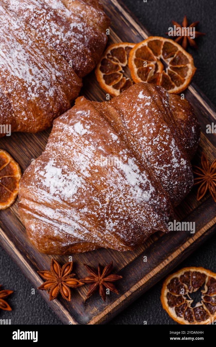 Delicious fresh sweet crispy croissant with chocolate Stock Photo - Alamy