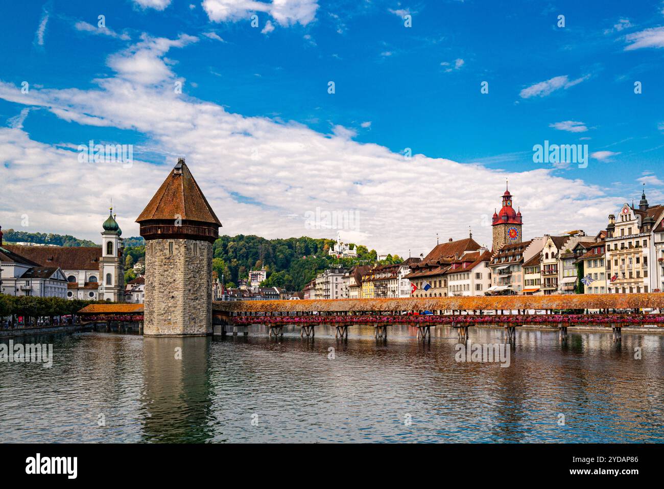Historic center of Lucerne with famous Chapel Bridge. Lucerne city view ...