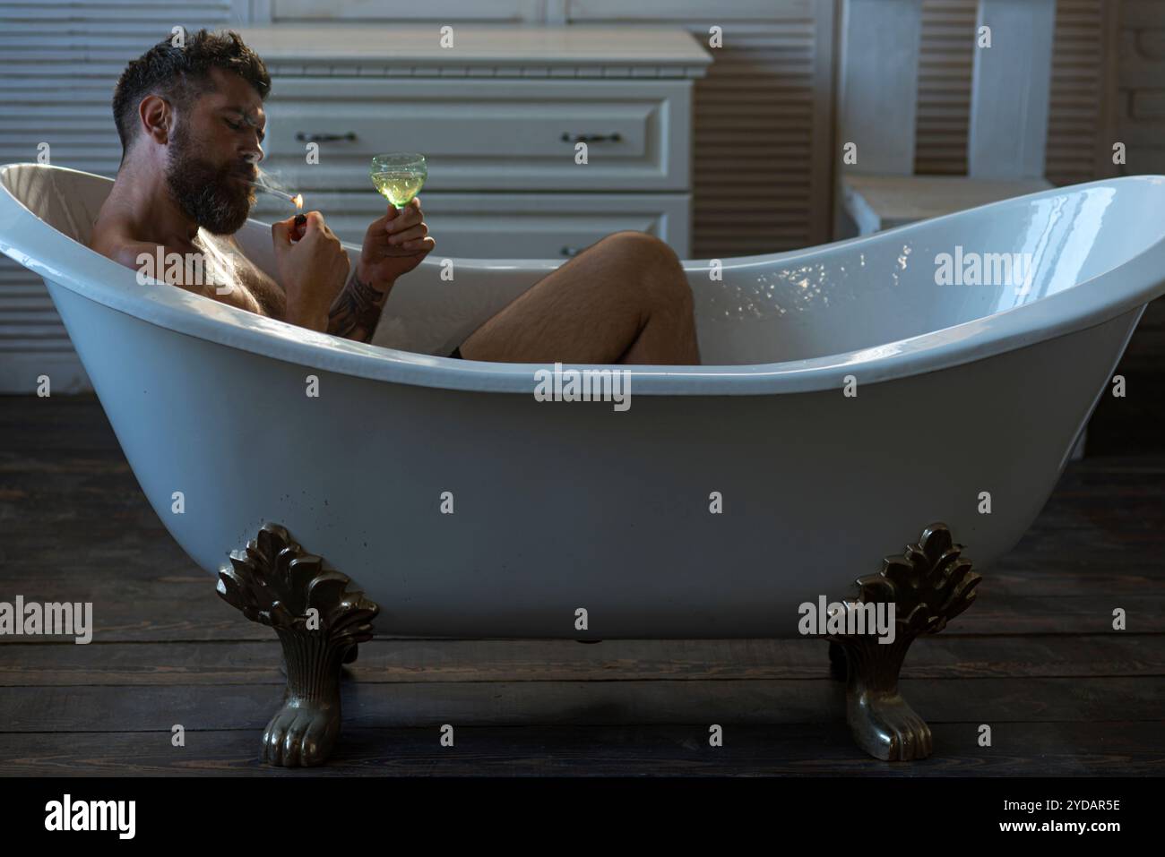 Good morning. Man in morning bathtub. Morning hygiene. Morning routine ...