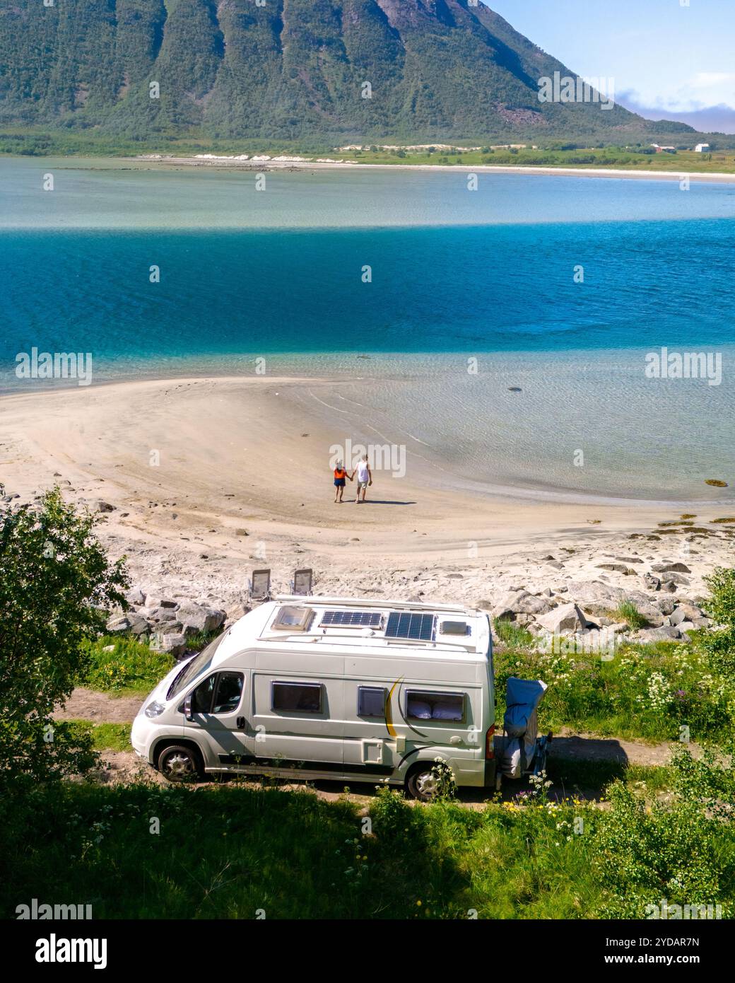 Camper Van Adventure on a Norwegian Beach, Lofoten Norway Stock Photo ...