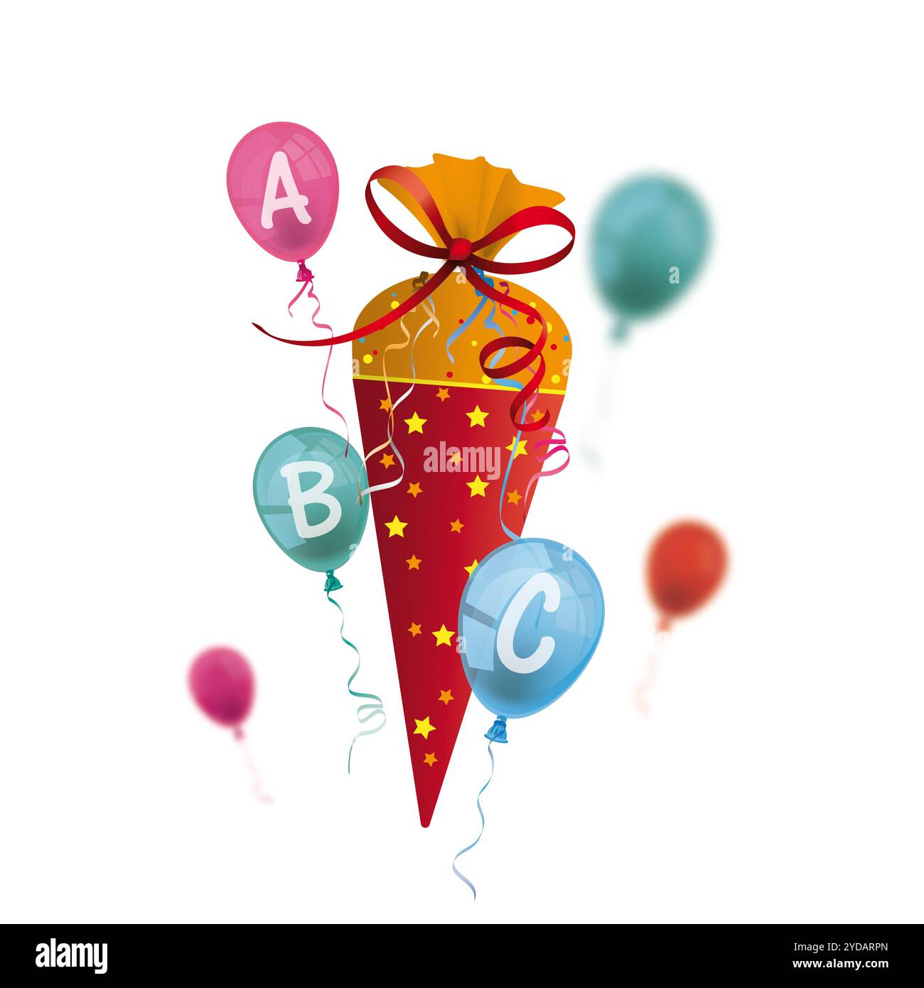 Colored balloons with a german school candy cone on the white ...