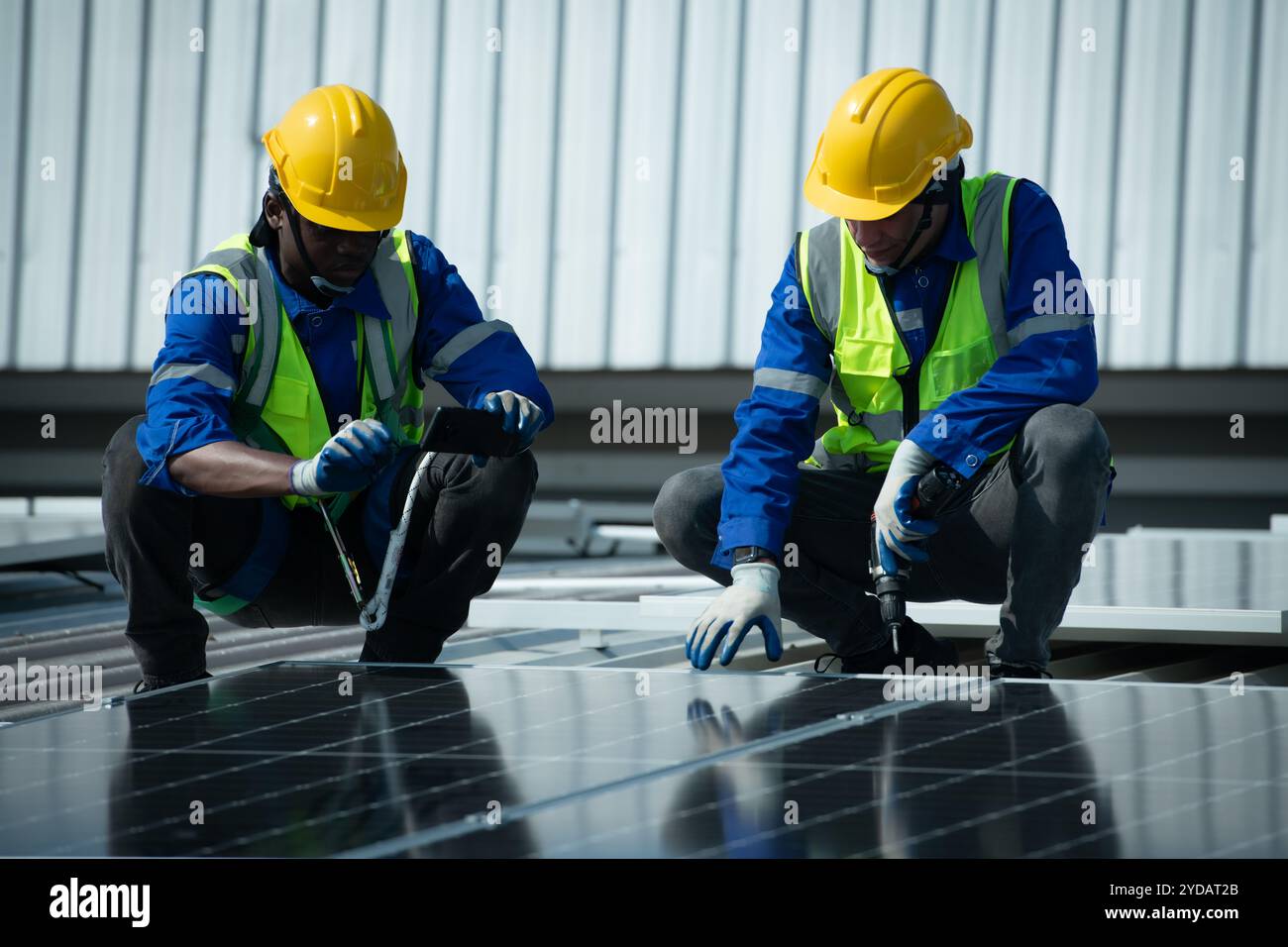 Engineer in charge of solar panel installation The installation of ...