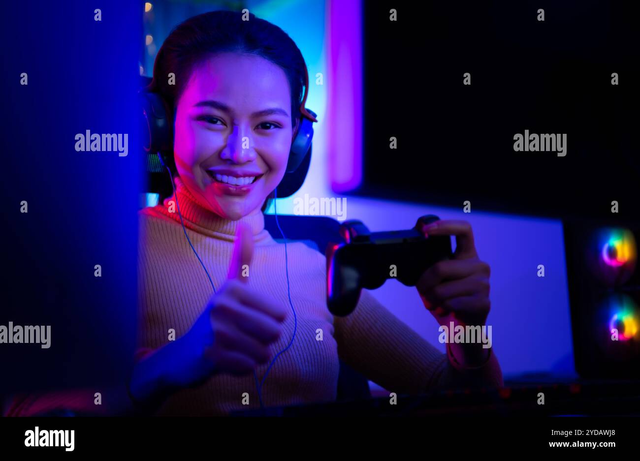 An active and serious young woman gamer on his powerful personal ...