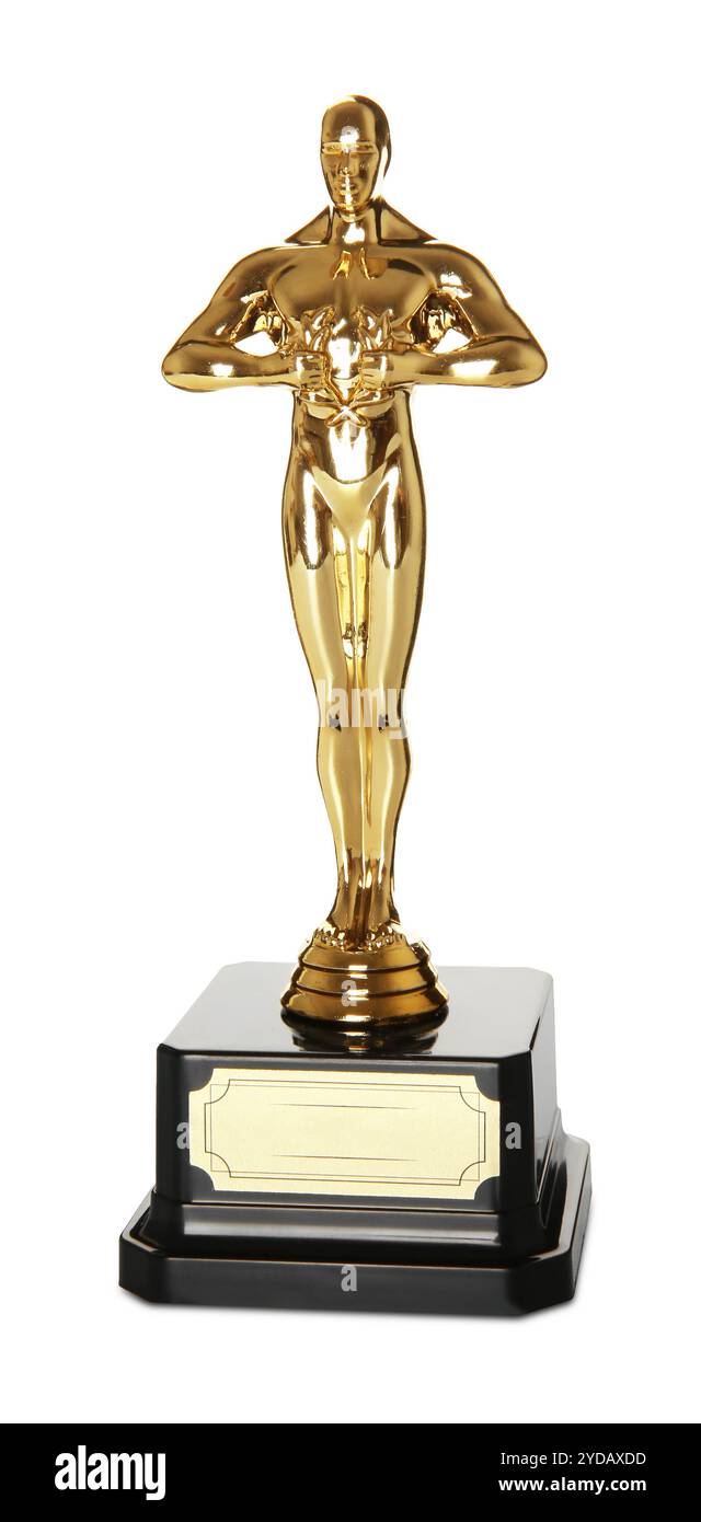 Golden trophy in shape of human figure isolated on white Stock Photo ...