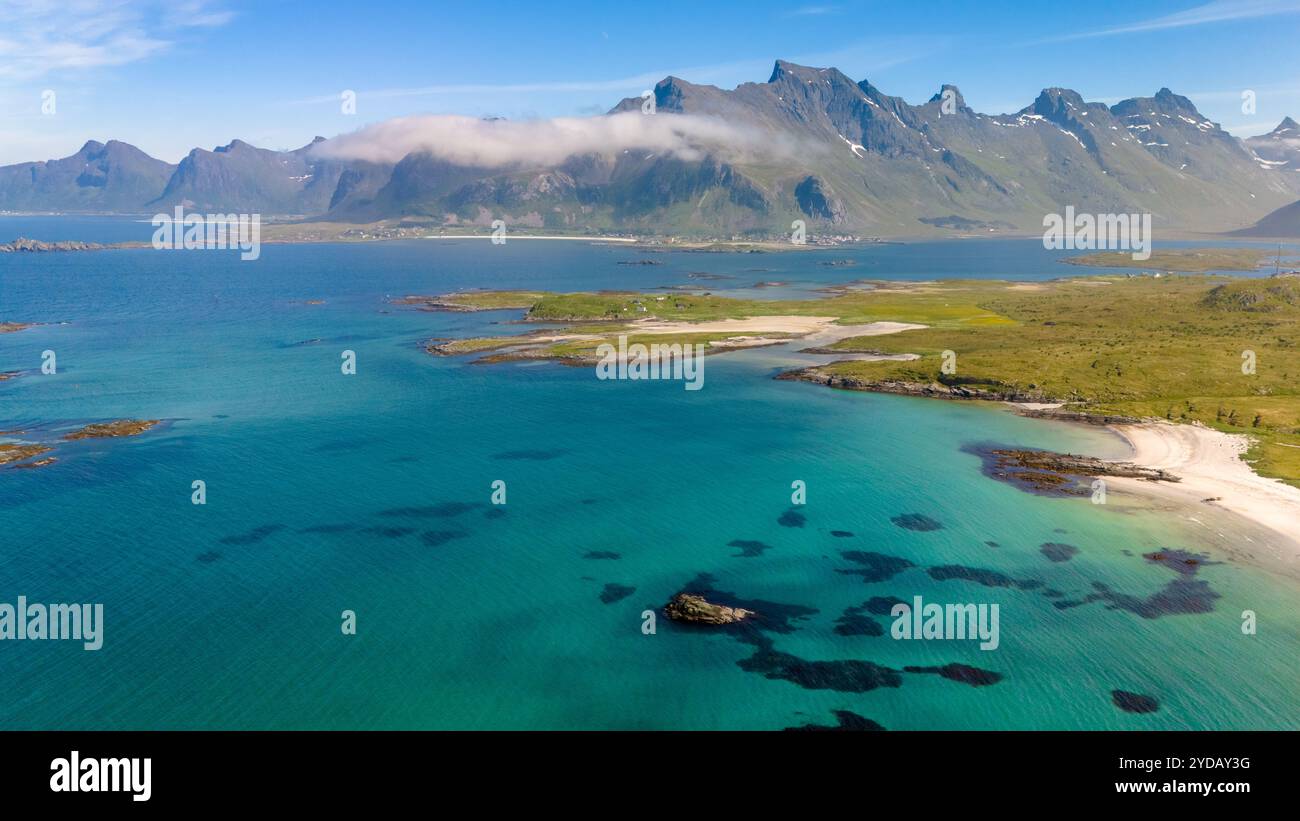 Aerial View of a Secluded Beach in Norway, Kolbeinsanden Beach, Lofoten ...