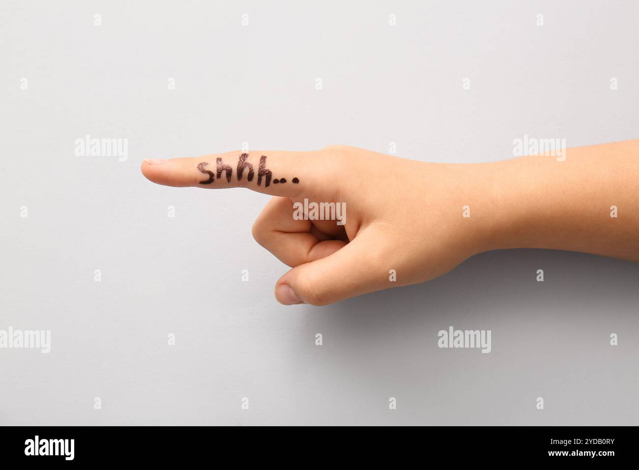 Woman with written word SHHH on light background. Gossip concept Stock ...