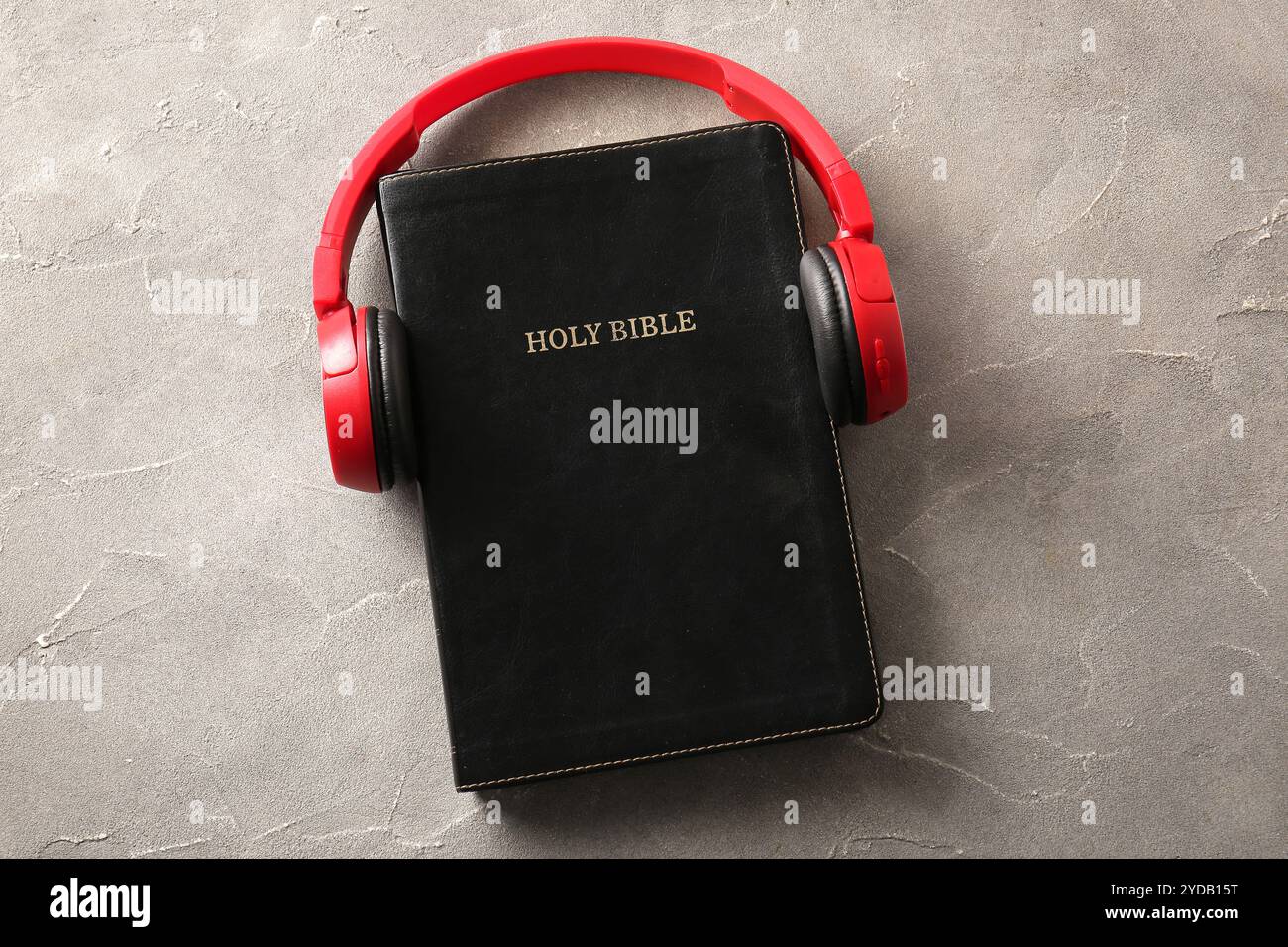 Holy Bible with modern headphones on grunge background Stock Photo - Alamy