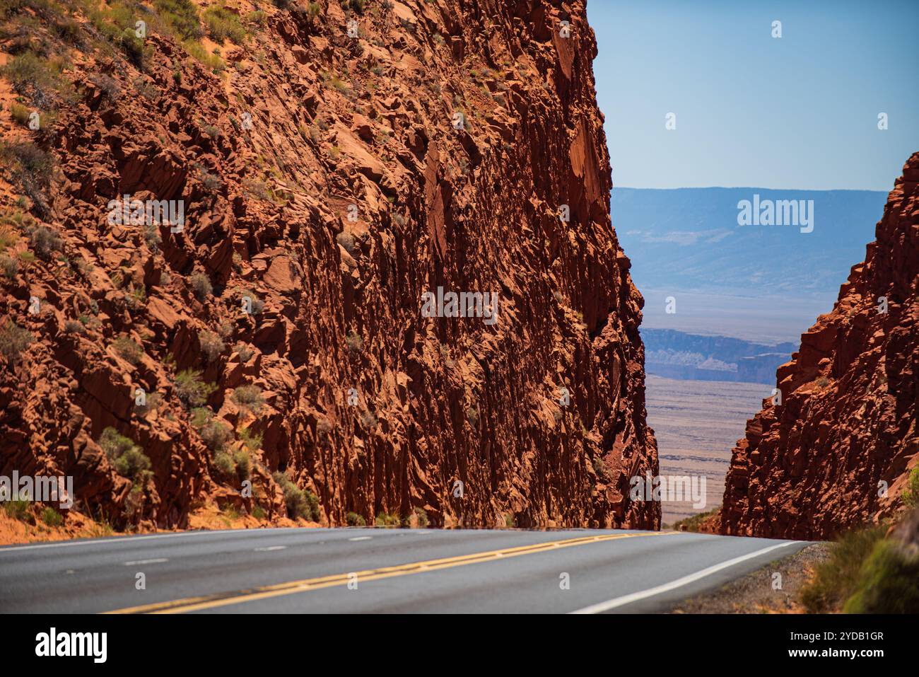 Route 66. American road trip. Road against the high rocks Stock Photo ...