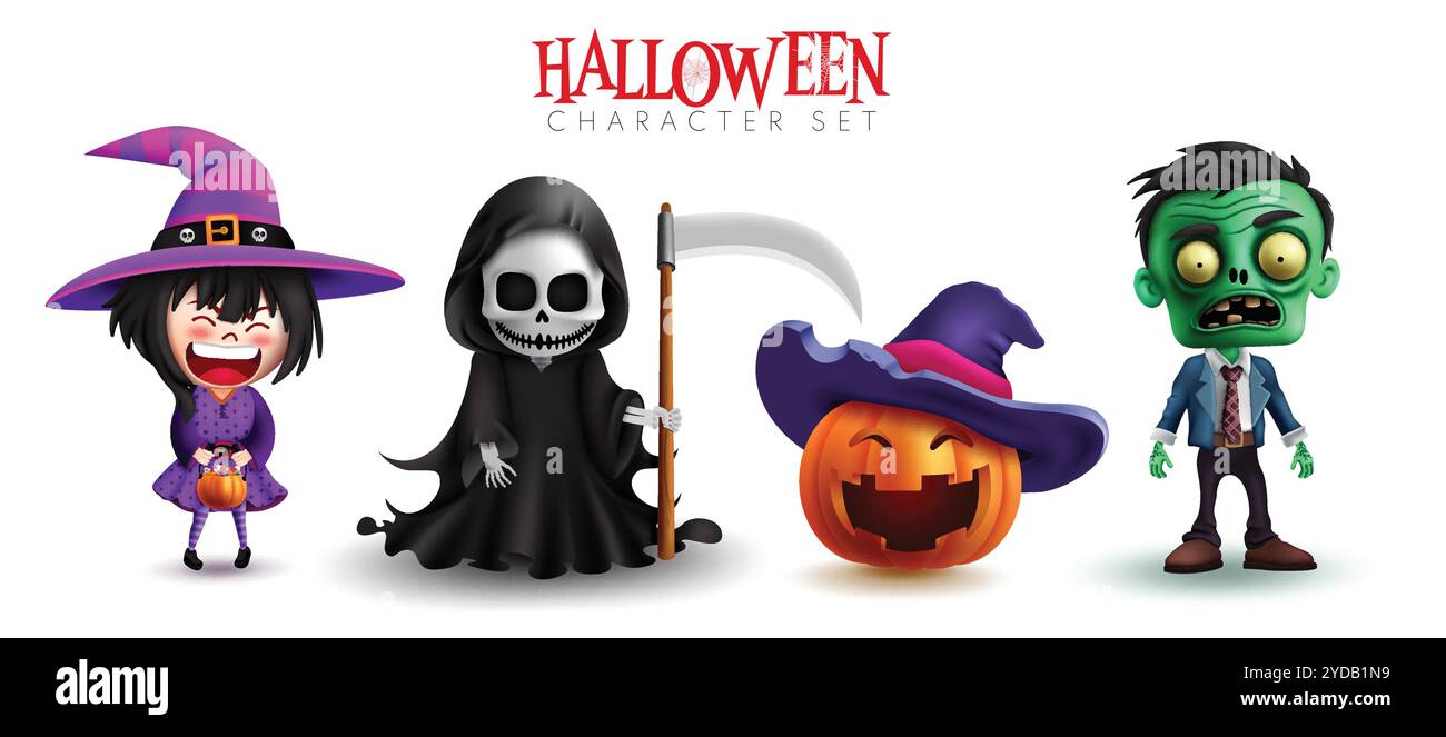 Halloween characters vector set design. Halloween character costume and ...