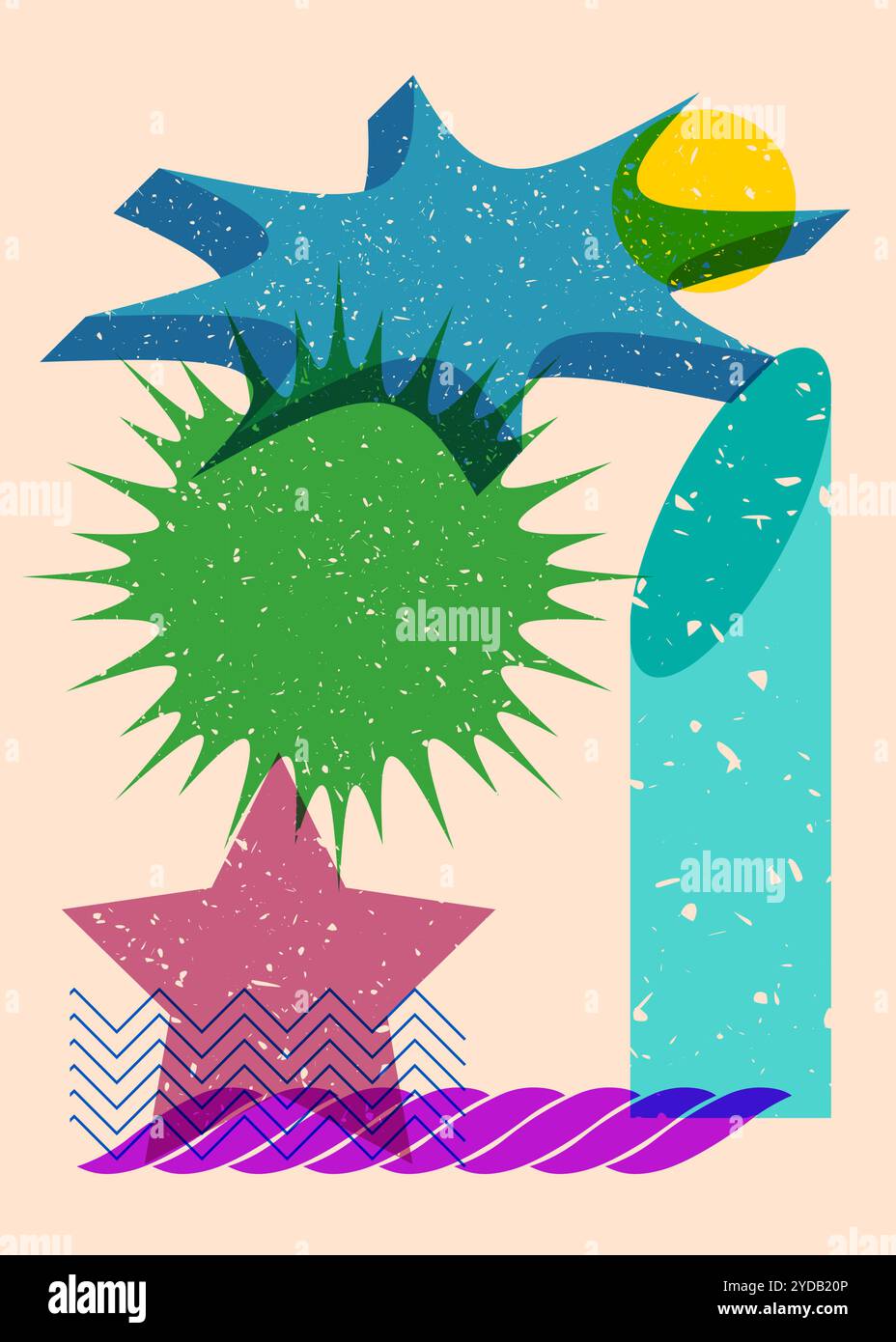 Colorful geometric shapes. Object in trendy riso graph design. Geometry ...