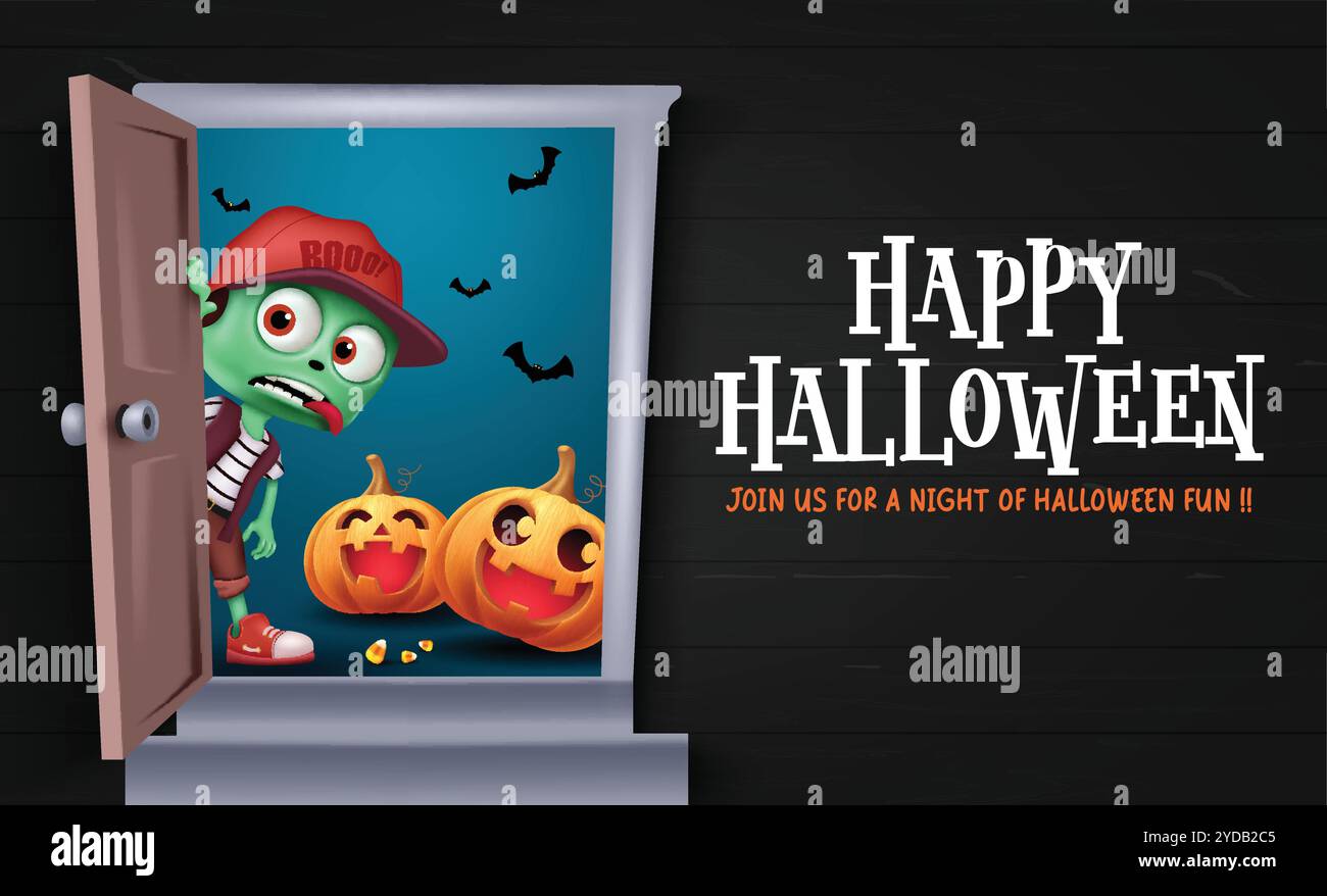 Happy halloween text vector design. Halloween greeting card with zombie ...