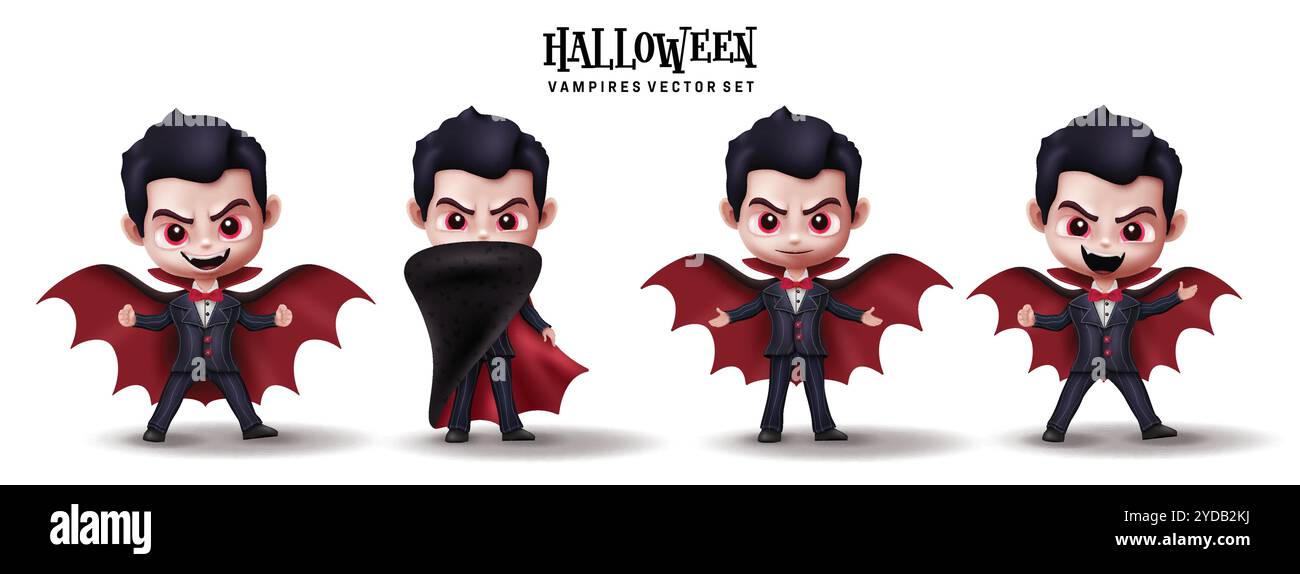 Halloween dracula characters vector set design. Halloween vampire character collection in ...