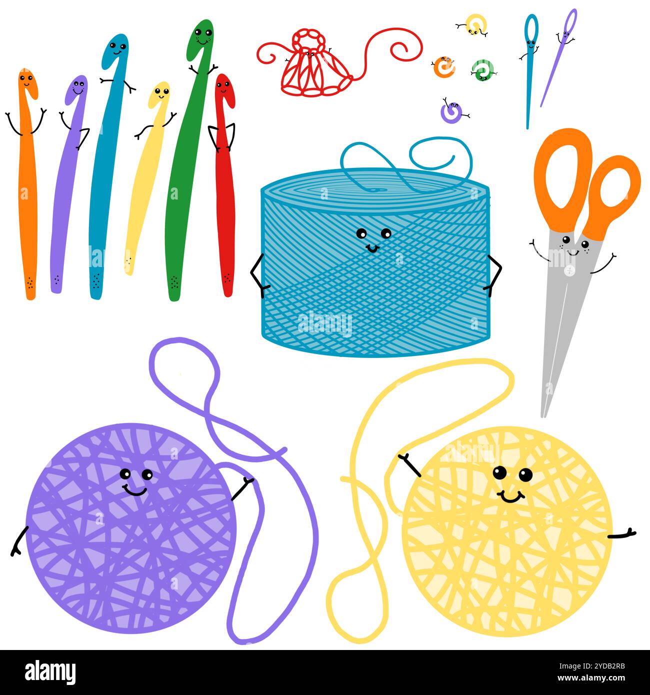 Cute crochet doodle characters Stock Photo - Alamy