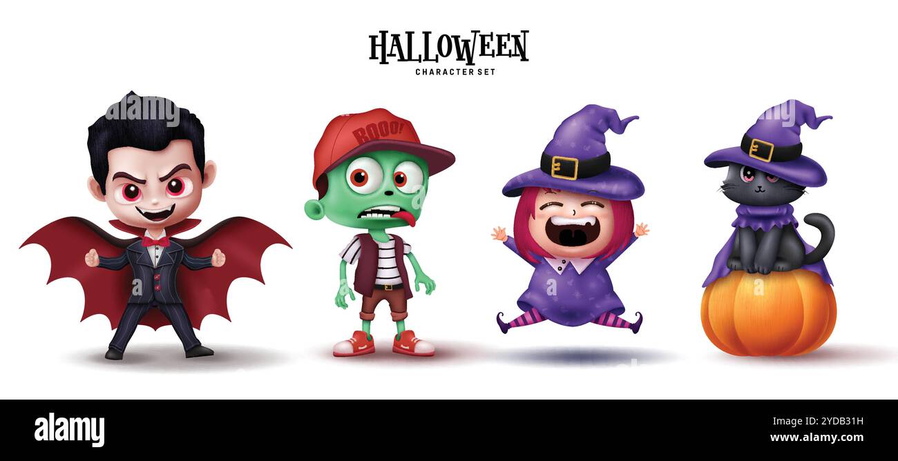 Halloween characters vector set design. Halloween cute cartoon ...