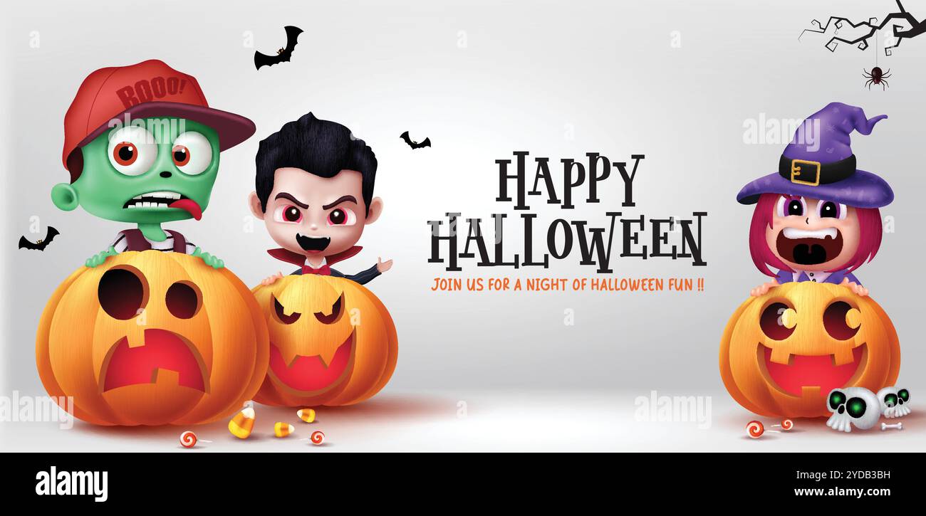 Happy halloween text vector design. Halloween greeting card with zombie ...