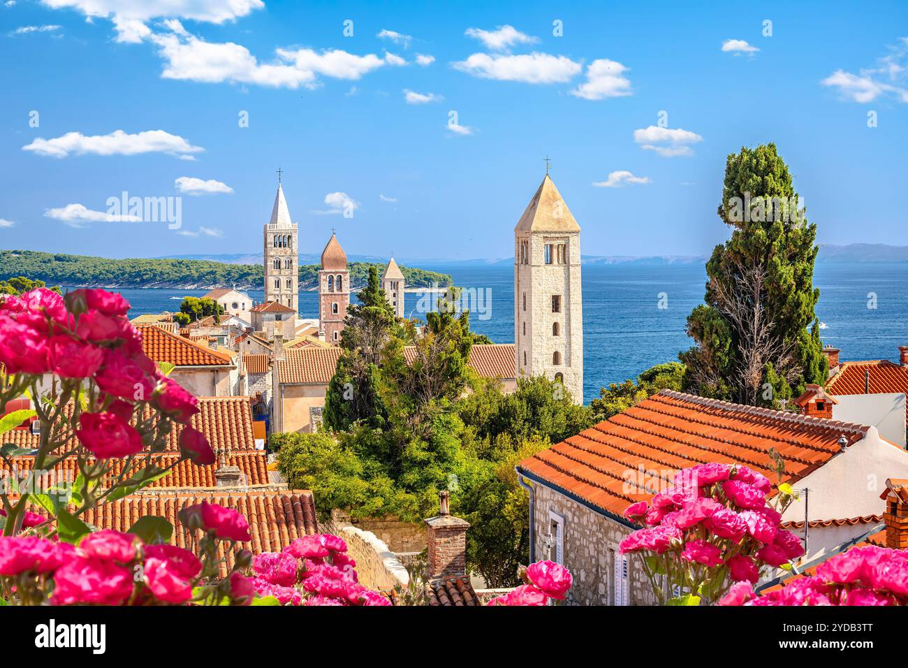 Four tower od historic Rab town view, Island of Rab, archipelago of ...