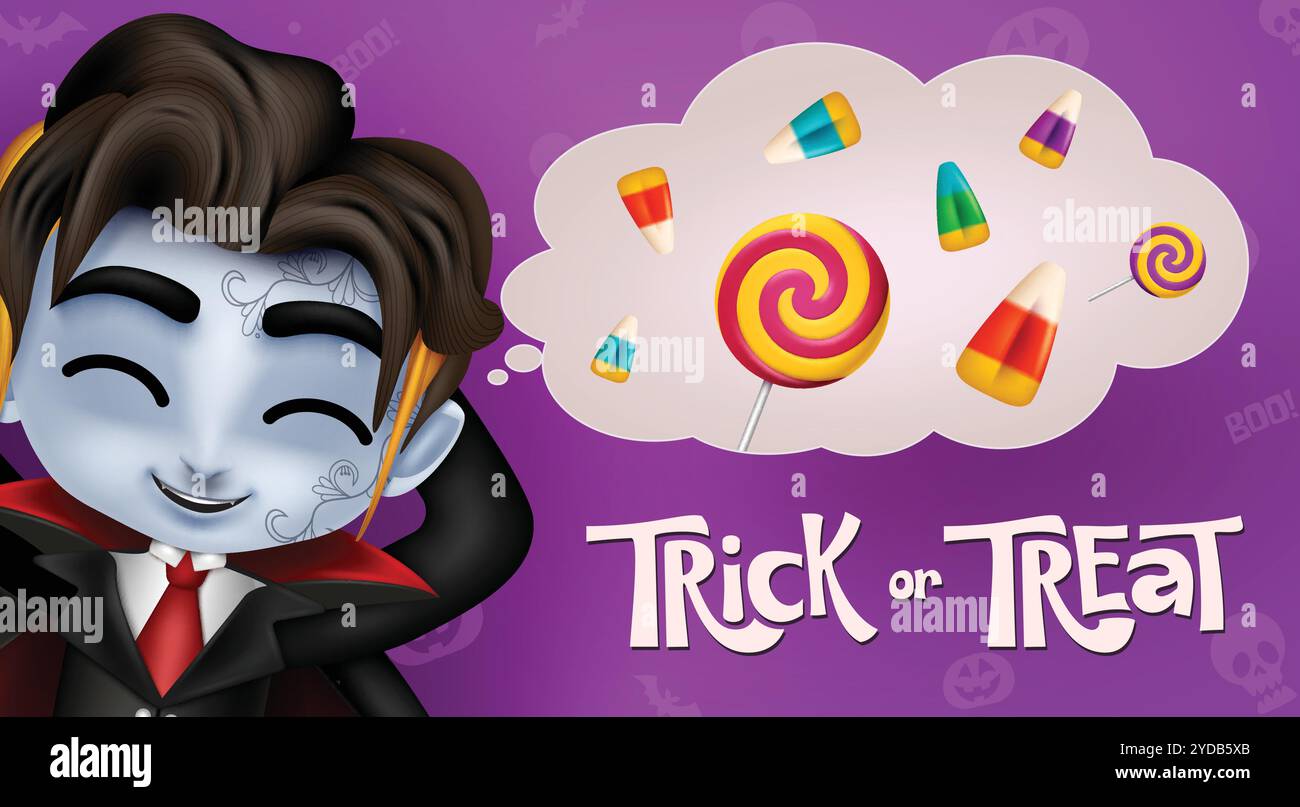 Trick or treat text vector design. Halloween vampire boy character ...