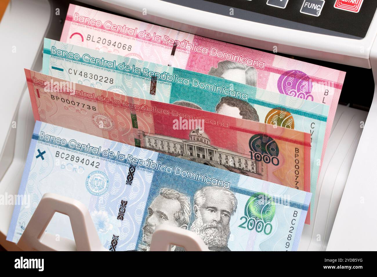 Dominican money - peso in the counting machine Stock Photo - Alamy