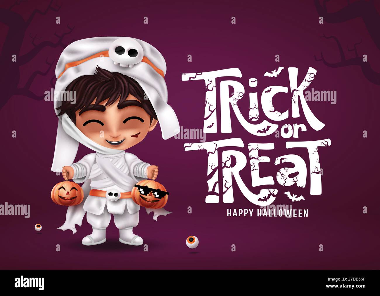 Halloween mummy character vector design. Trick or treat greeting text ...