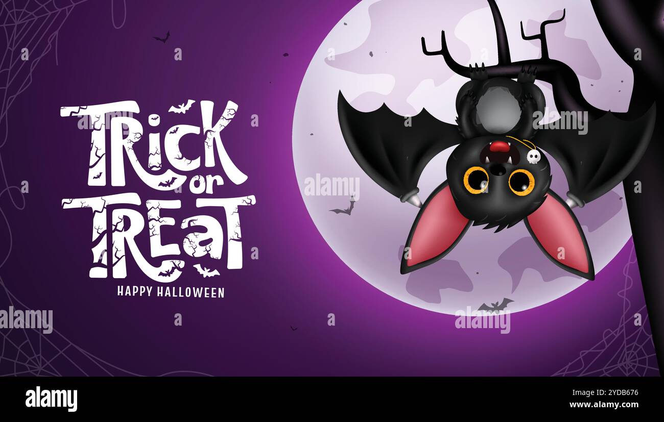 Halloween bat character vector design. Trick or treat greeting text ...