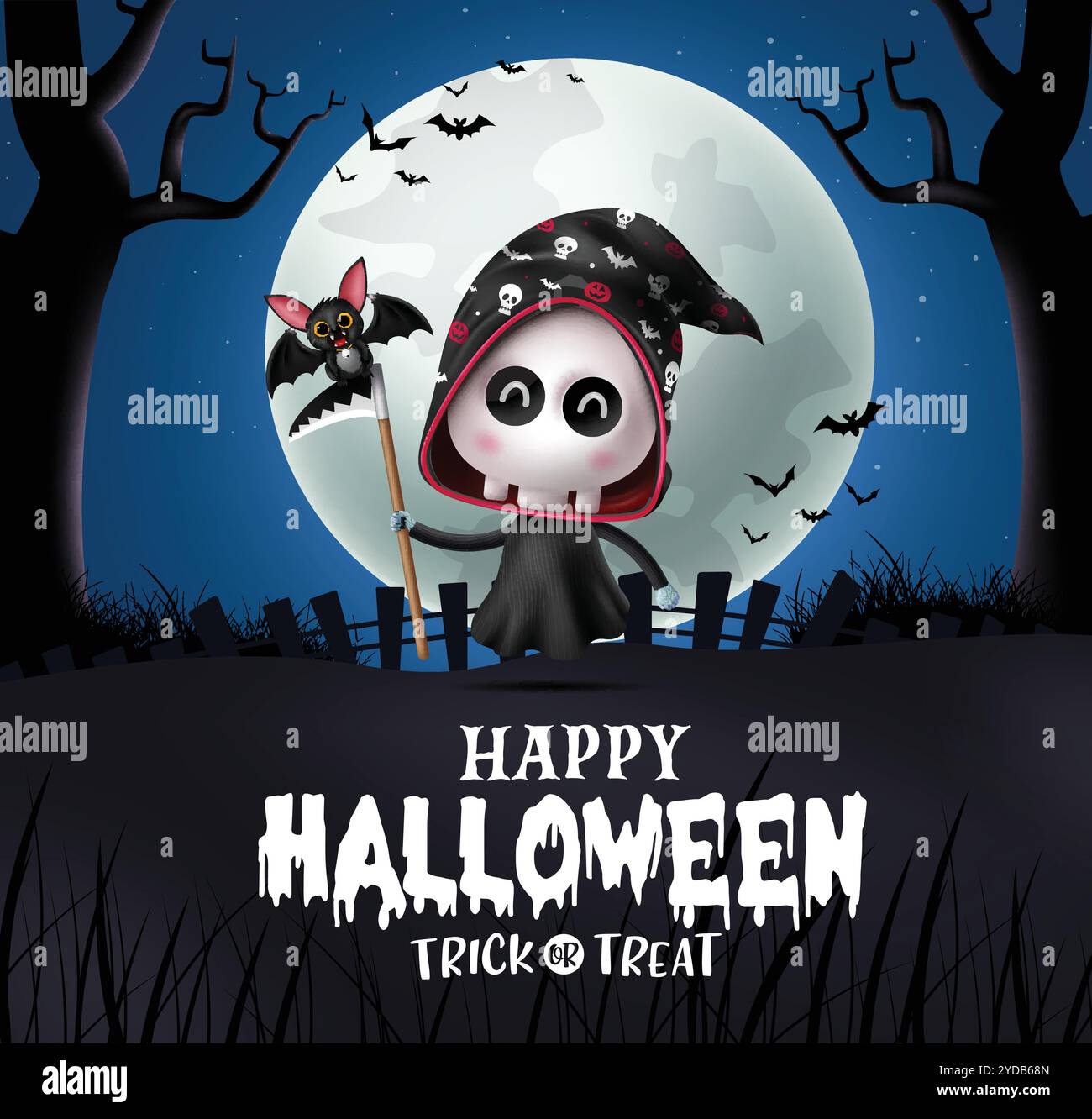 Halloween grim reaper character vector design. Happy halloween greeting ...