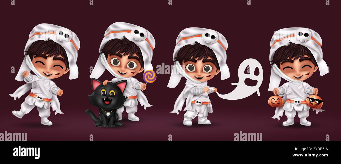 Halloween mummy characters vector set design. Halloween mummy costume ...