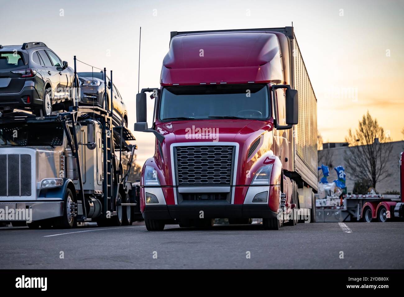 Industrial big rig burgundy semi truck with extended cab for truck ...