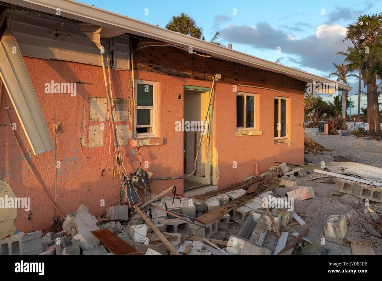 Hurricane Milton consequences in Manasota Key, Florida. Destroyed house ...