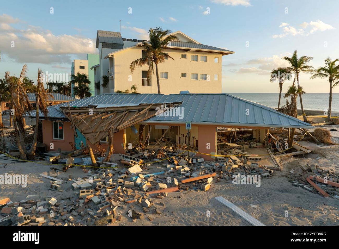 Destroyed house on ocean shore. Hurricane Milton consequences in ...