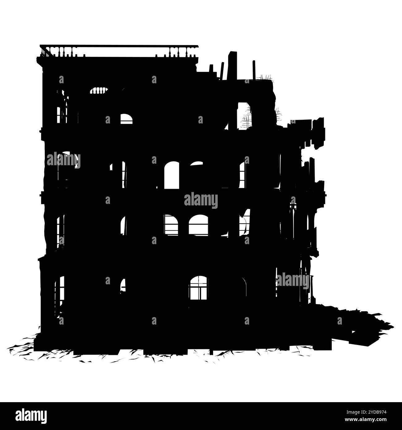 Abandoned skyscraper silhouette. Design element for apocalyptic city ...