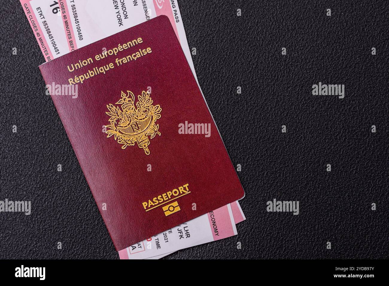 Passport of the Republic of France, airline tickets and money Stock ...