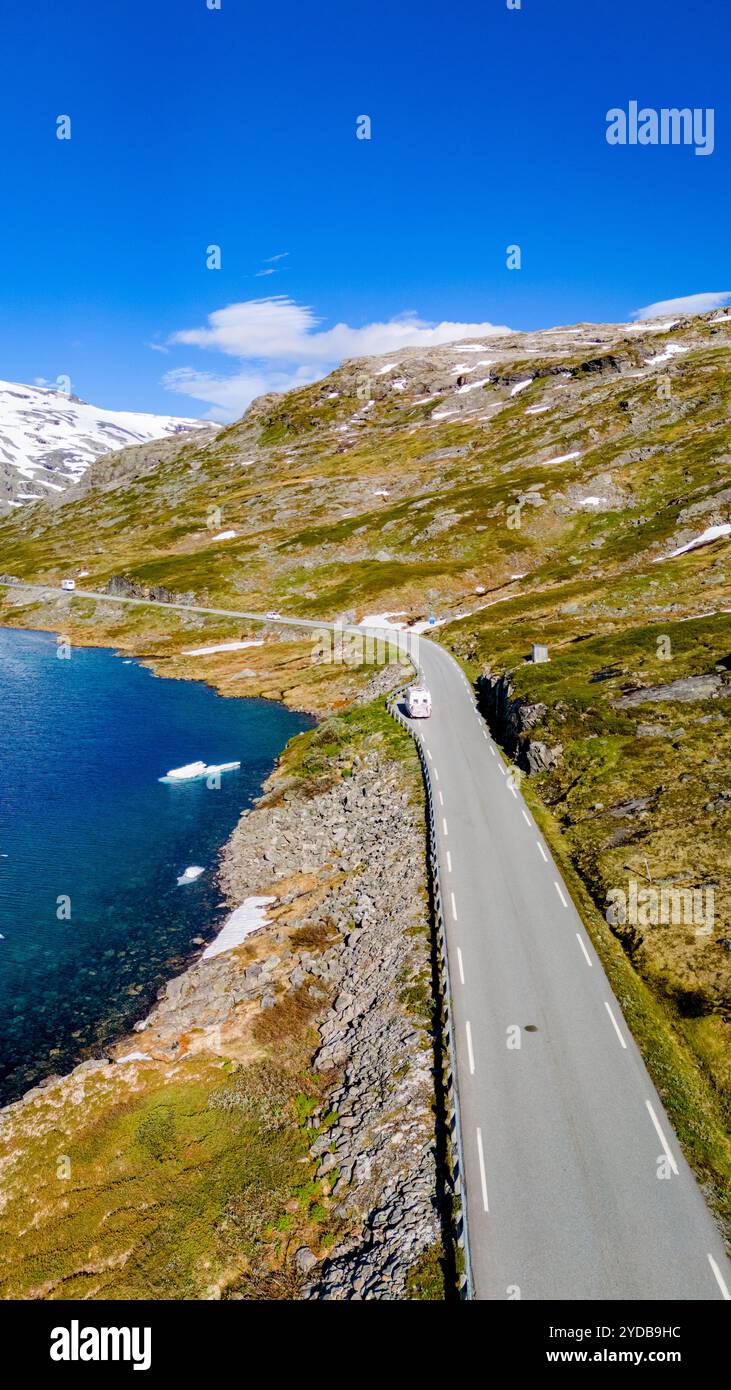 Winding Road Through Norwegian Mountains, Strynefjellsvegen, Geiranger ...