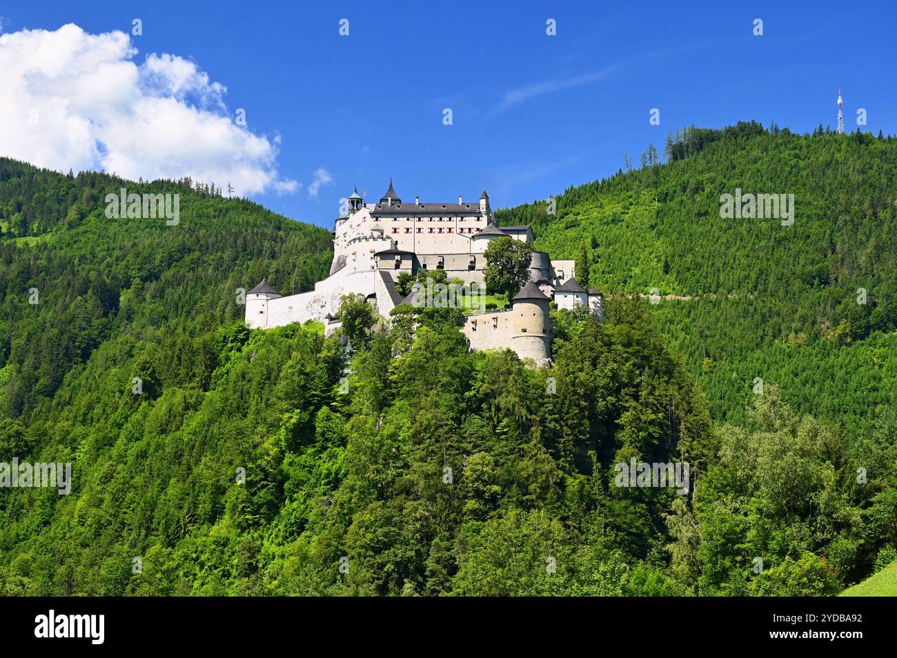 A landscape with nature and a beautiful old castle. Hohenwerfen ...
