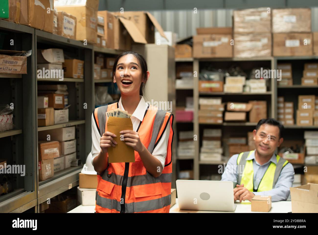 The warehouse manager gave the female assistant a premium. who assisted ...