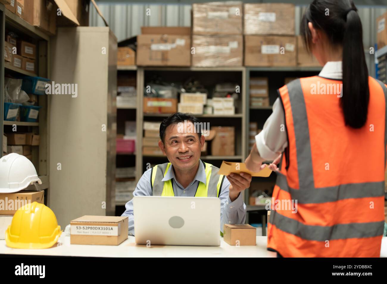 The warehouse manager gave the female assistant a premium. who assisted ...