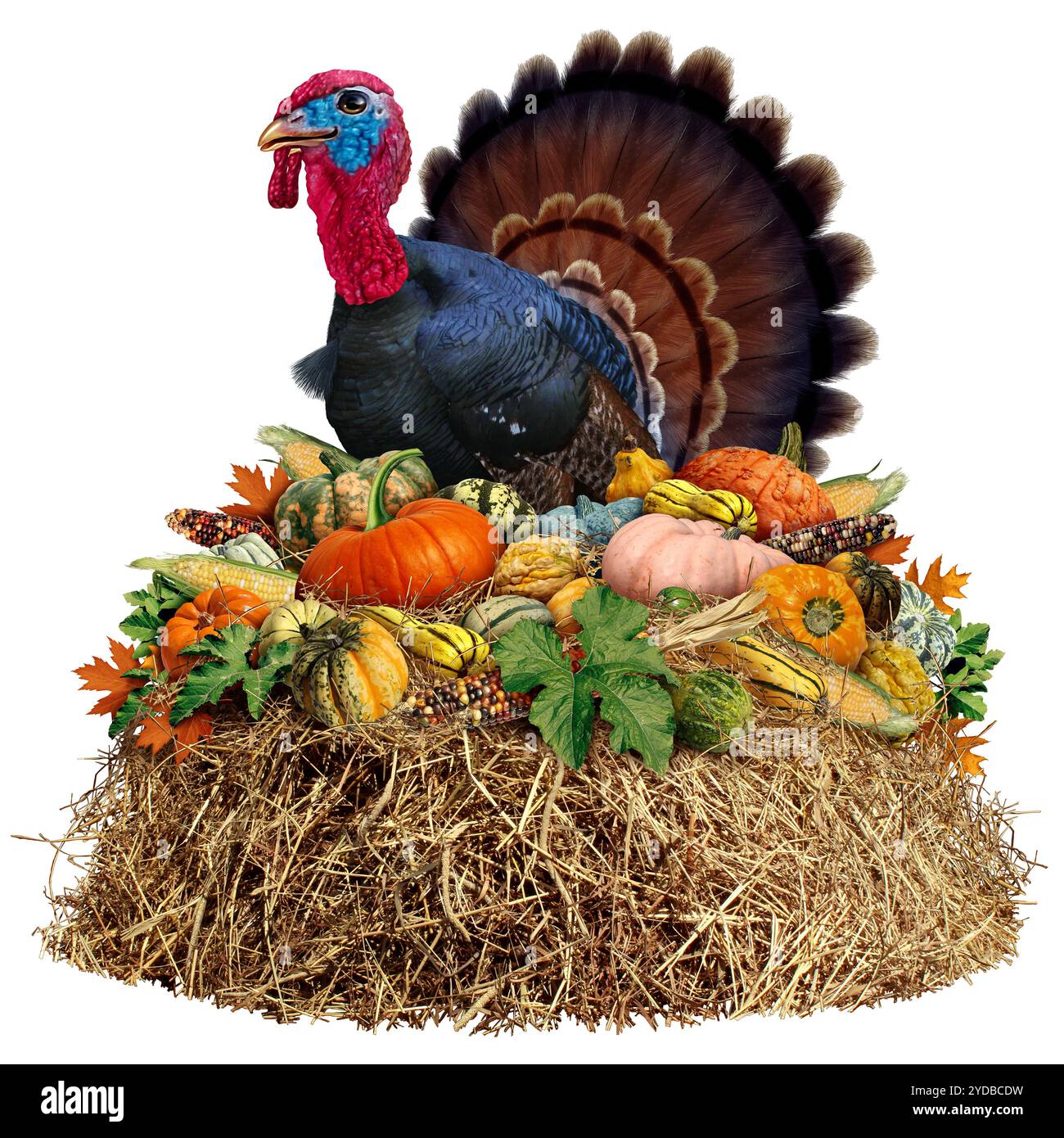 Thanksgiving Harvest Turkey as autumn produce on a white background as ...