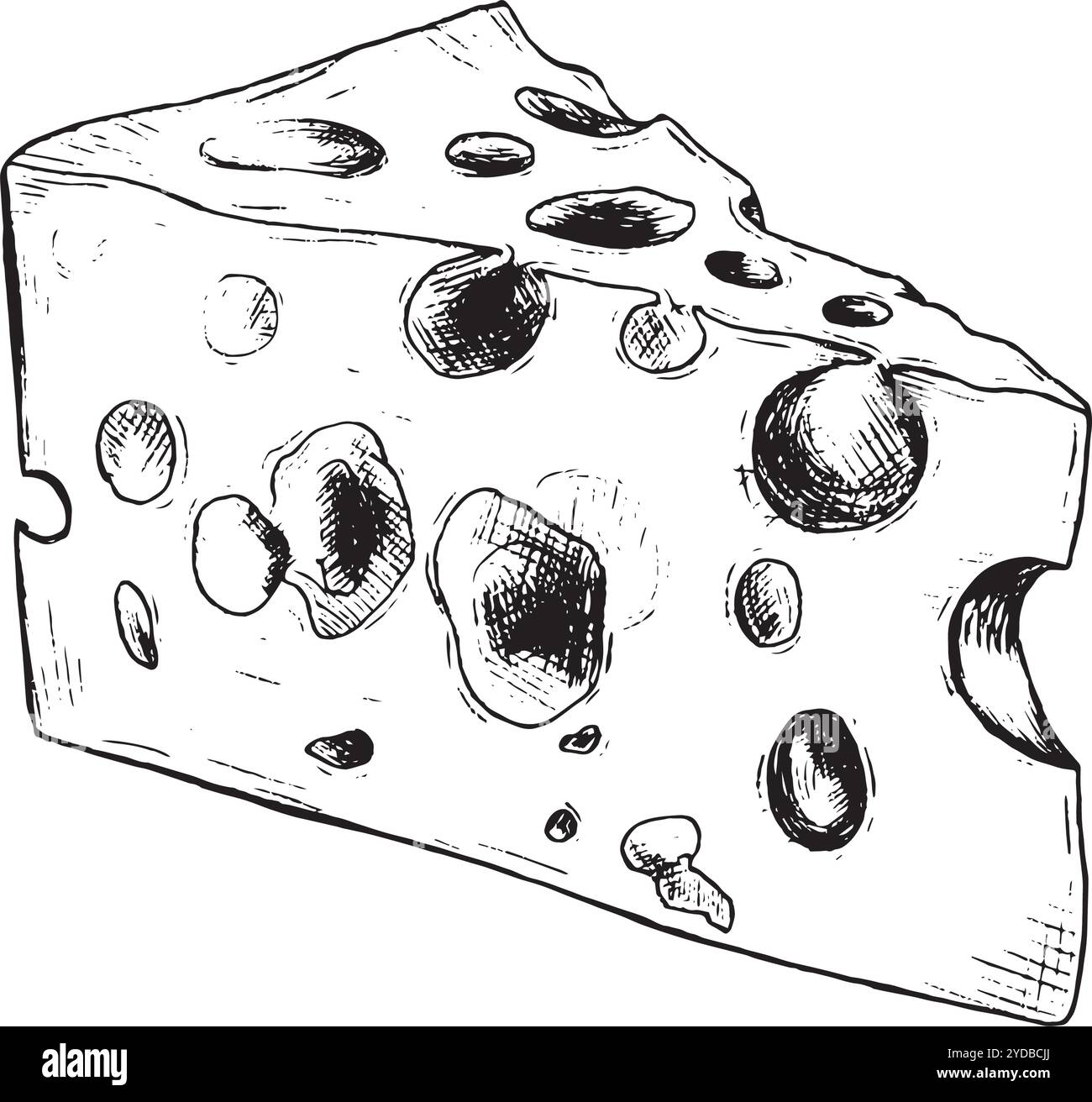 An exquisite illustration of a cheese wedge with unique holes, perfect ...