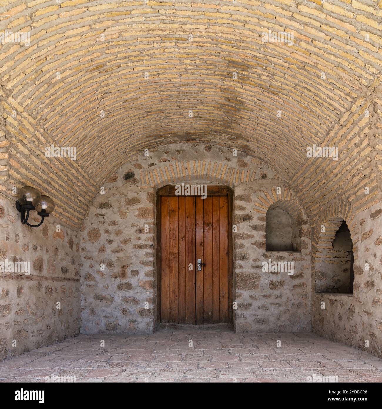 The courtyard of the Upper Caravanserai in Shaki, Azerbaijan features ...