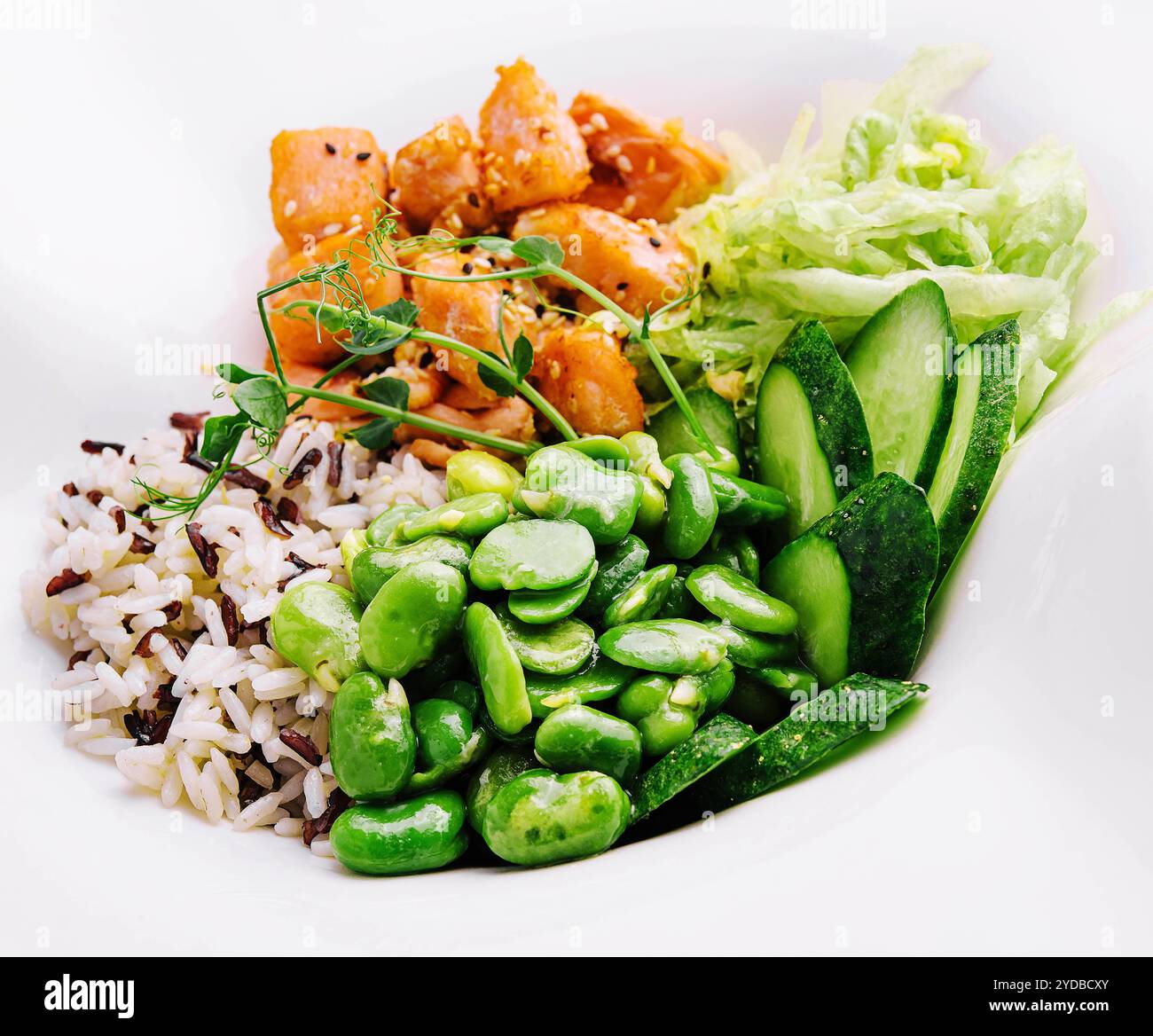 Hawaiian salmon poke salad with rice closeup Stock Photo - Alamy