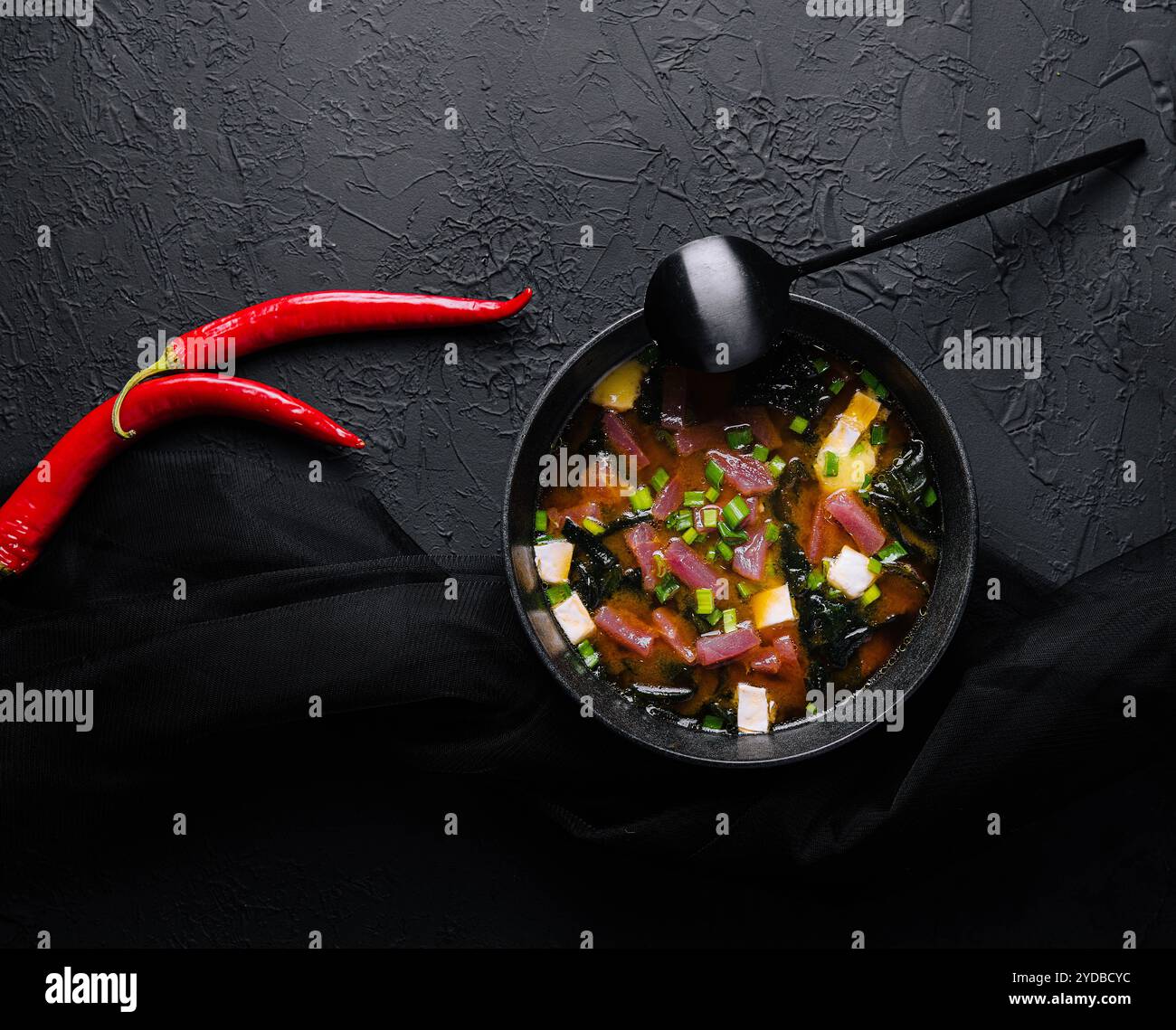 Japanese miso soup with fresh tuna, dried seaweed, tofu Stock Photo - Alamy