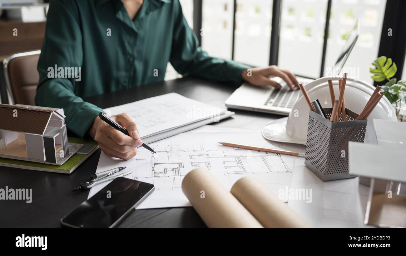 Architecture Man drawing on architectural Creative project business ...