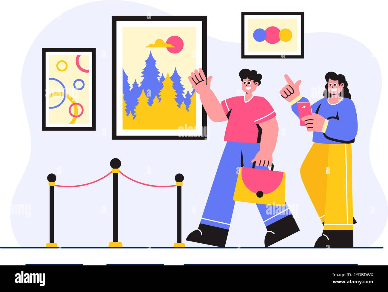 Photo Gallery Vector Illustration featuring Museum Visitors Viewing an ...