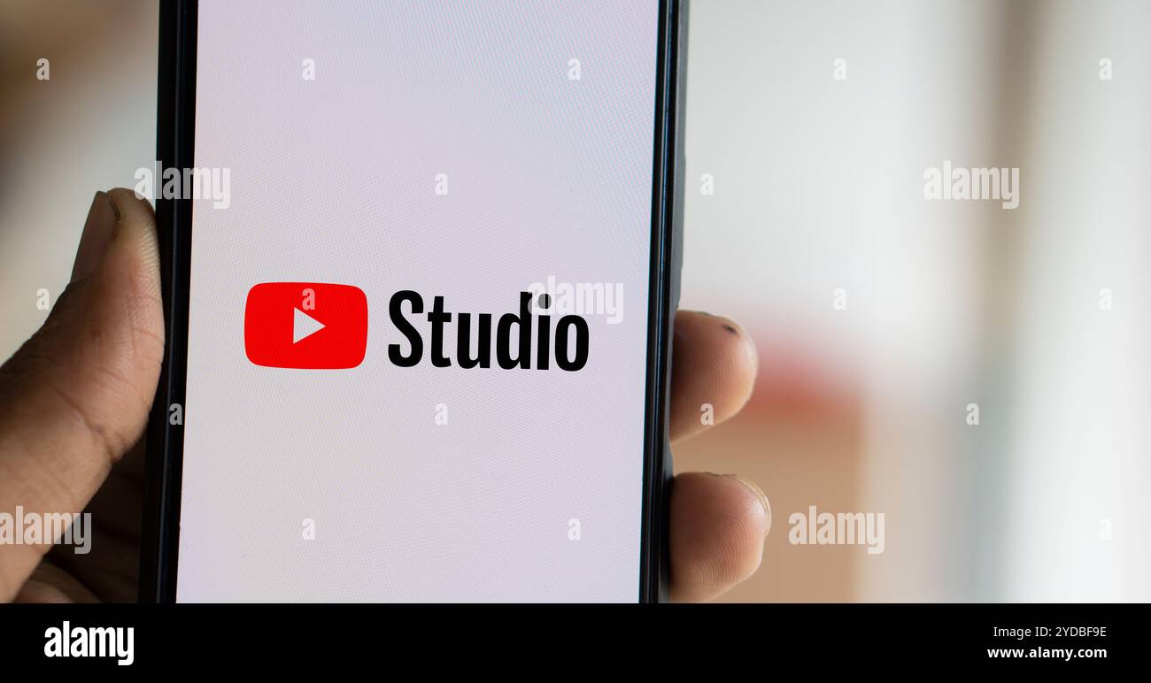 Dhaka, Bangladesh- 23 July 2024: Youtube Studio logo is displayed on smartphone Stock Photo - Alamy