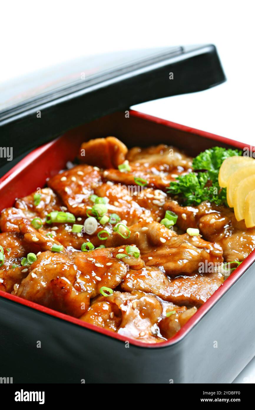 Buta Yakiniku Donburi (Grilled sliced pork with teriyaki sauce topped ...