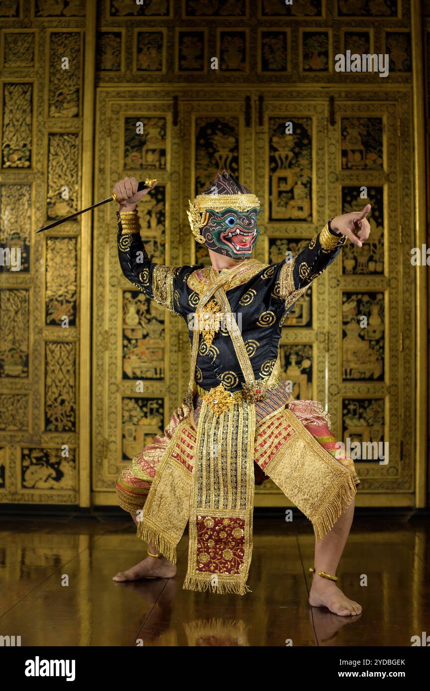 Khon, Is a classic Thai dance in a mask. This is Hanuman Stock Photo ...